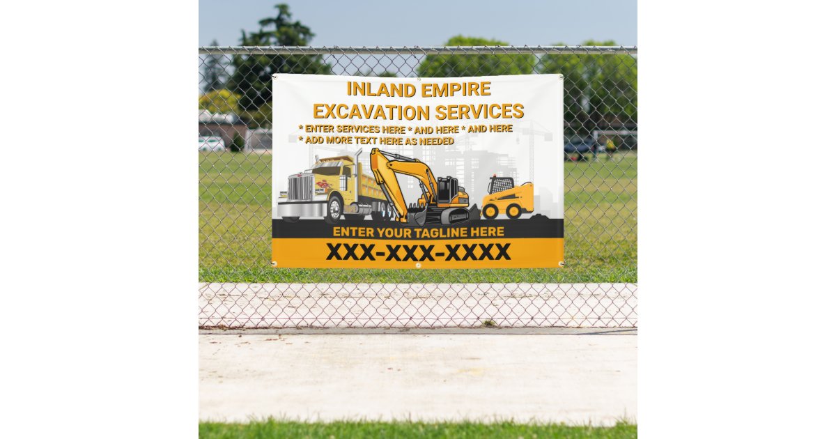 Customize Excavation General Contractor Constructi Banner | Zazzle