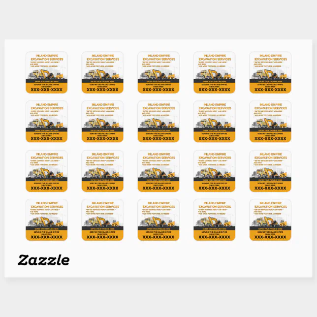 Customize Excavation General Contractor Constructi Square Sticker | Zazzle