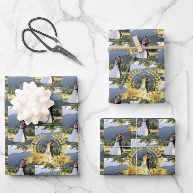 Customize First Wedding Anniversary Celebration Wrapping Paper Sheets ...