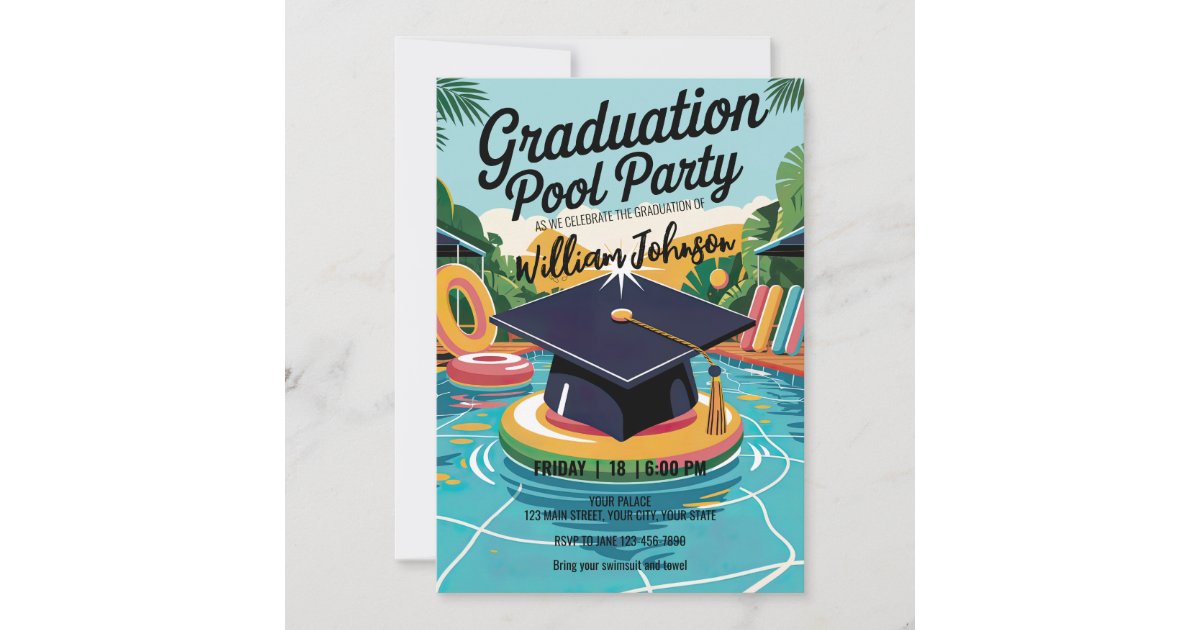 Customize Funny Lively Pool Graduation Party Invitation | Zazzle