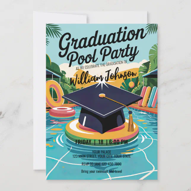Customize Funny Lively Pool Graduation Party Invitation | Zazzle