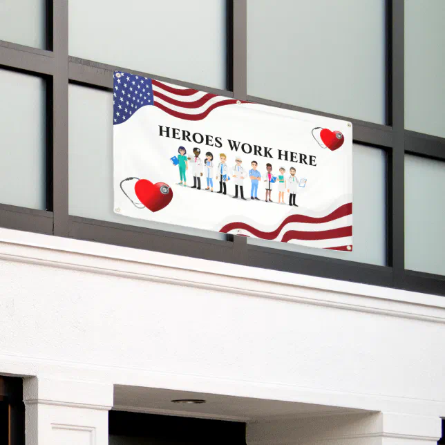 Customize Heroes Work Here Hospital Icon Staff Banner | Zazzle