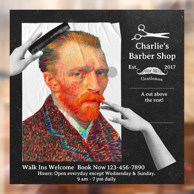 Customize Hipster Vincent van Gogh Barber Shop Window Cling | Zazzle