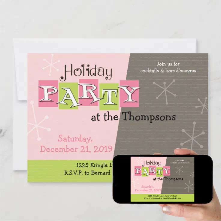 CUSTOMIZE IT -Atomic Retro Holiday Party Invite | Zazzle