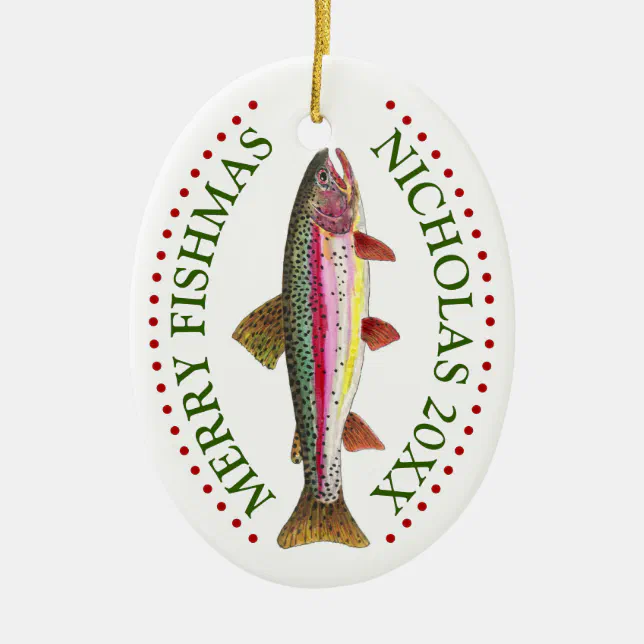 Customize It! Rainbow Trout Fishing Ceramic Ornament | Zazzle