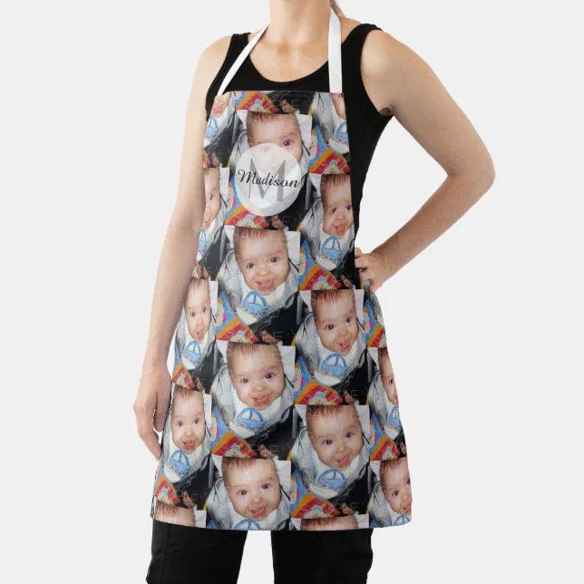 Customize it with Your photo pattern Monogram Apron | Zazzle