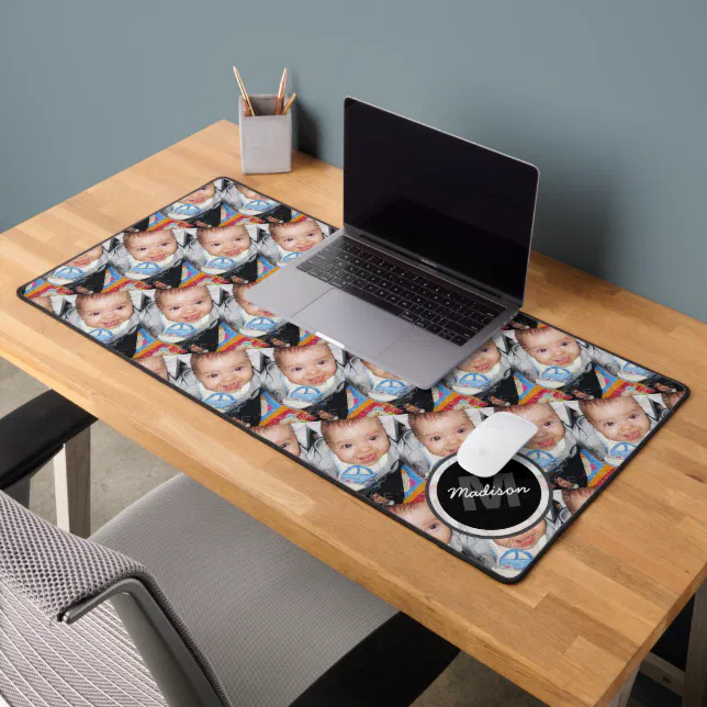 Customize it with Your photo pattern Monogram Desk Mat | Zazzle
