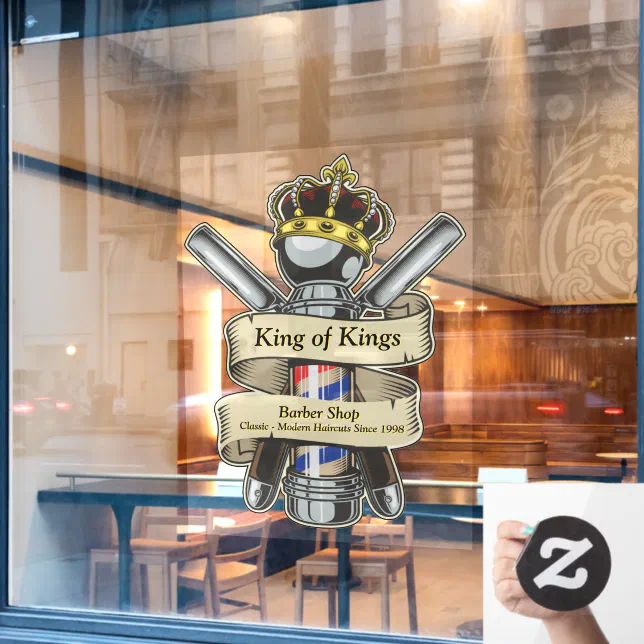 Customize King Royal Crown Barber Shop 2 Window Cling | Zazzle