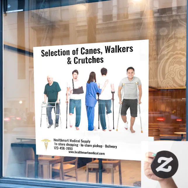 Customize Medical Supply Canes Walkers Crutches Window Cling | Zazzle