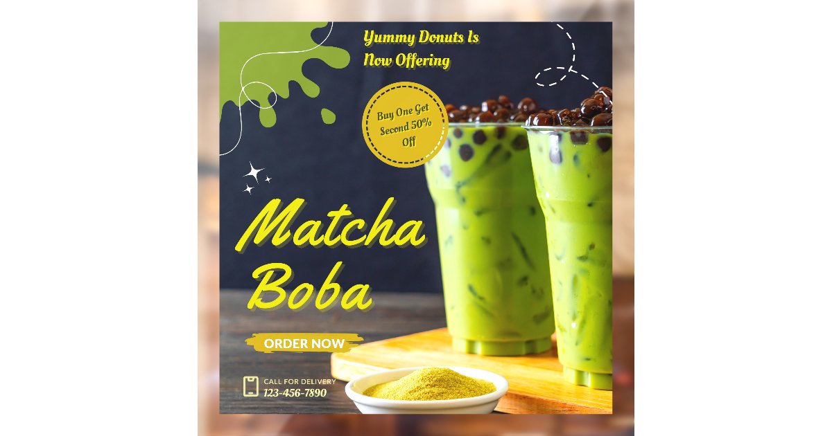 Customize Minimalist Matcha Boba Tea Donut Shop Window Cling | Zazzle