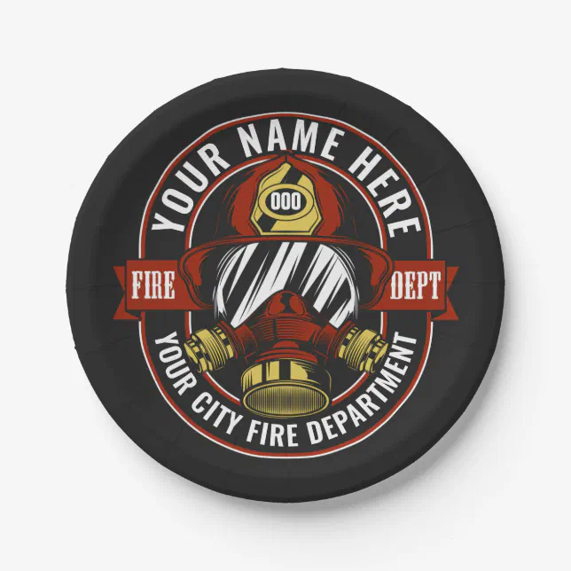 Customize NAME Firefighter Helmet Mask Fire Rescue Paper Plates | Zazzle