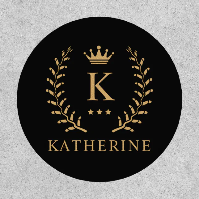 Customize Name & Initial Black White Gold Monogram Patch | Zazzle