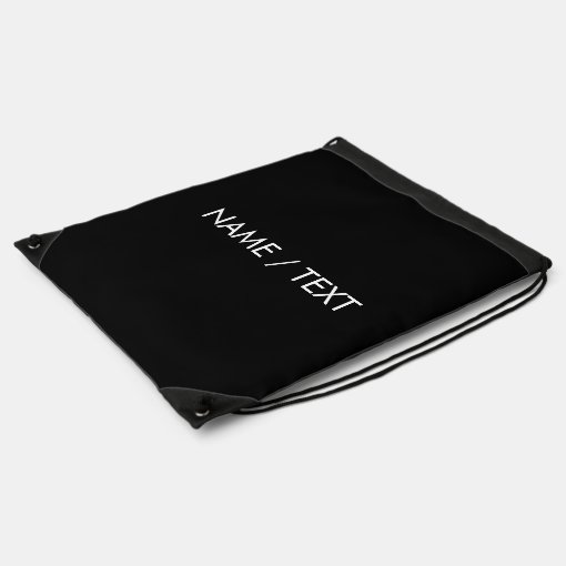 Customize Name text minimalist elegant black white Drawstring Bag | Zazzle