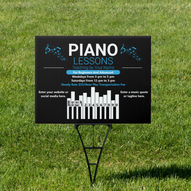 Customize Piano Lessons Music Teacher Yard Sign | Zazzle