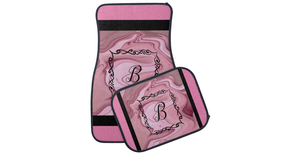 Customize Pink Black Monogram Car Mats | Zazzle