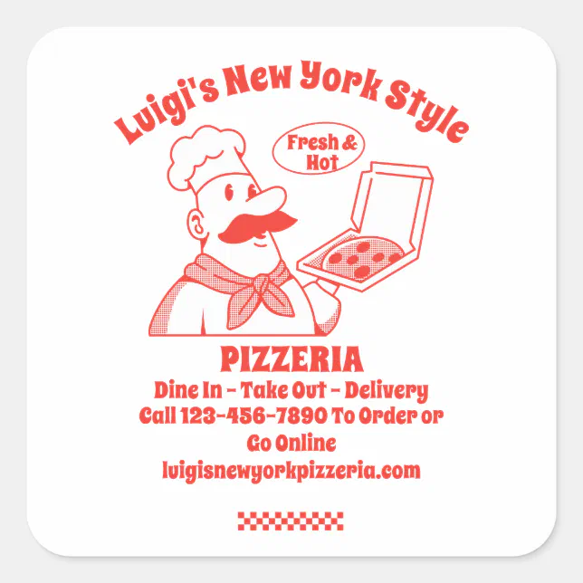 Customize Pizza Restaurant Detailed Graphic Square Sticker | Zazzle