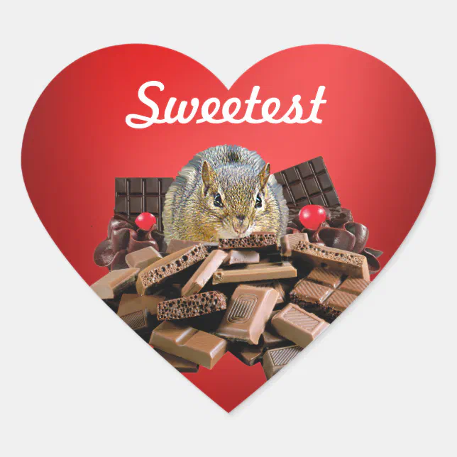 Customize Sweetest Day Chocolate Chipmunk Heart Sticker | Zazzle