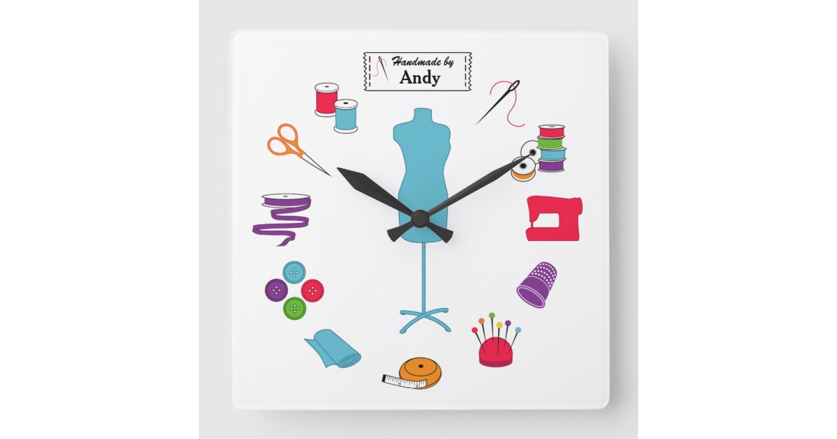 Customize the Label Sew Right Square Wall Clock | Zazzle
