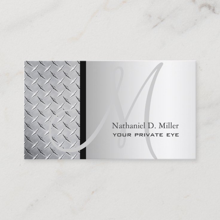 Customize this monogram diamond steel plate business card | Zazzle