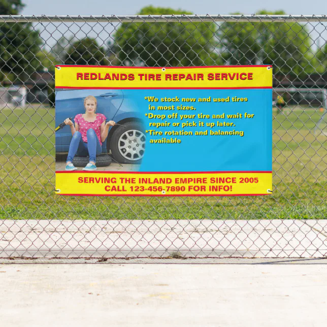 Customize Tire Repair Shop Photo Detailed Text Ban Banner | Zazzle