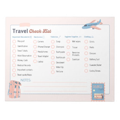 CUSTOMIZE Travel Checklist Notepad | Zazzle