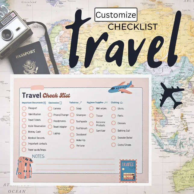 CUSTOMIZE Travel Checklist Notepad | Zazzle