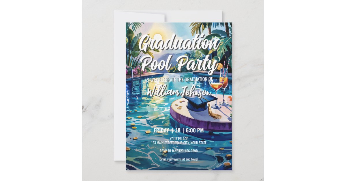 Customize Vibrant Lively Pool Graduation Party Invitation | Zazzle