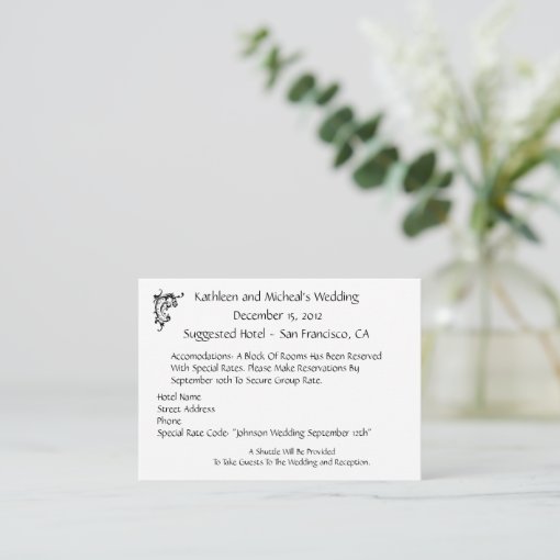 Customize Wedding Hotel Accommodation Insert Card | Zazzle