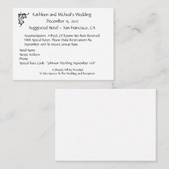 Customize Wedding Hotel Accommodation Insert Card | Zazzle