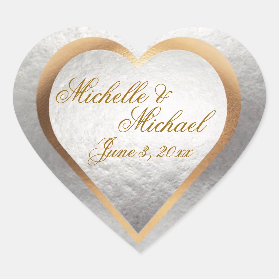 Customize Wedding Invitation Gold Silver Heart Heart Sticker | Zazzle