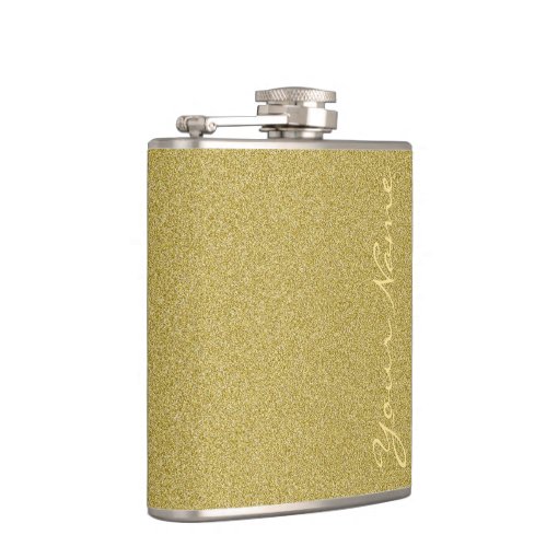 Customize With Name - Trendy Glitter Gold Flask | Zazzle