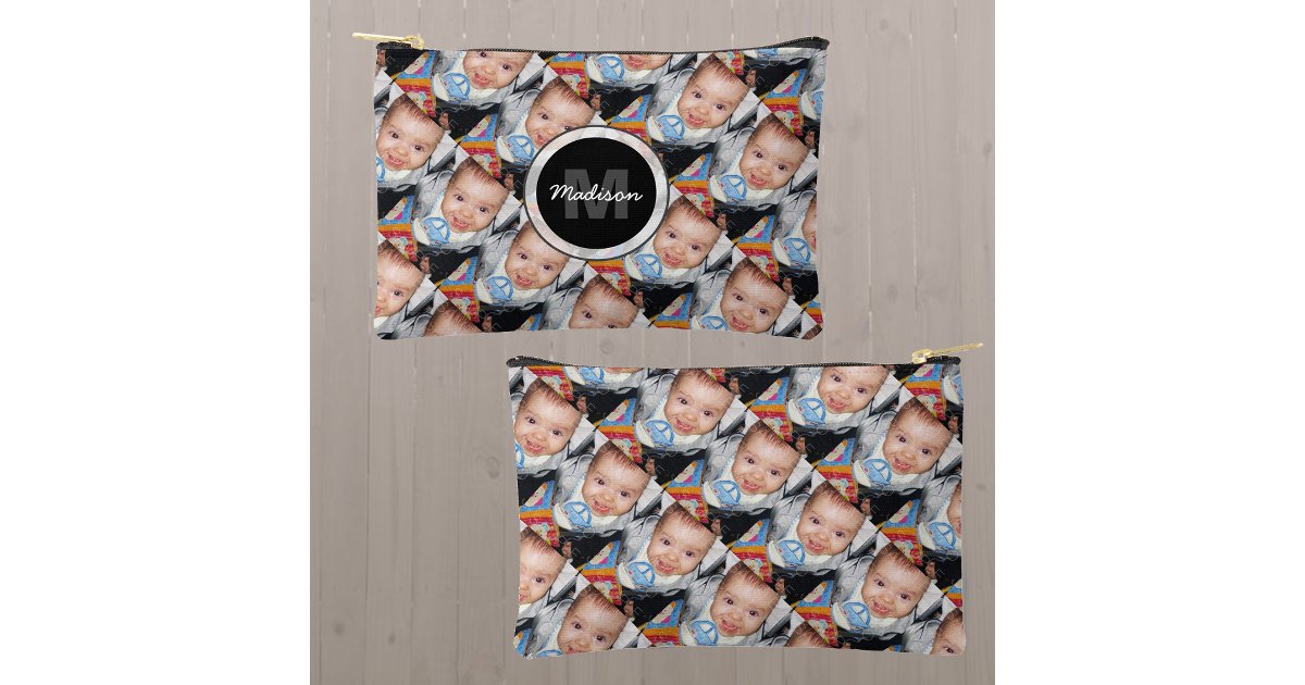 Customize Your custom two photo pattern Monogram Accessory Pouch | Zazzle