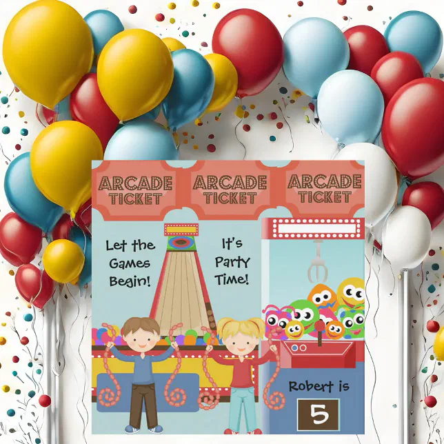 Customized Arcade Birthday Party Invitation | Zazzle