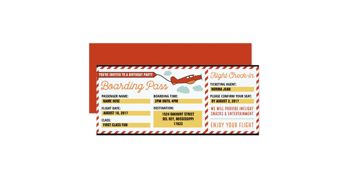 Customized Birthday Party Boarding Pass Invitation | Zazzle.com