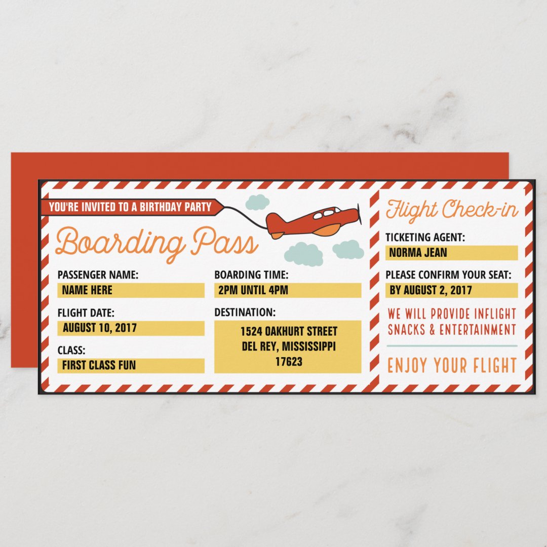 Customized Birthday Party Boarding Pass Invitation | Zazzle