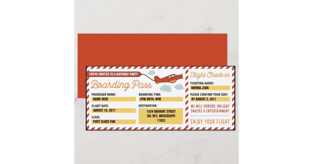 Customized Birthday Party Boarding Pass Invitation | Zazzle