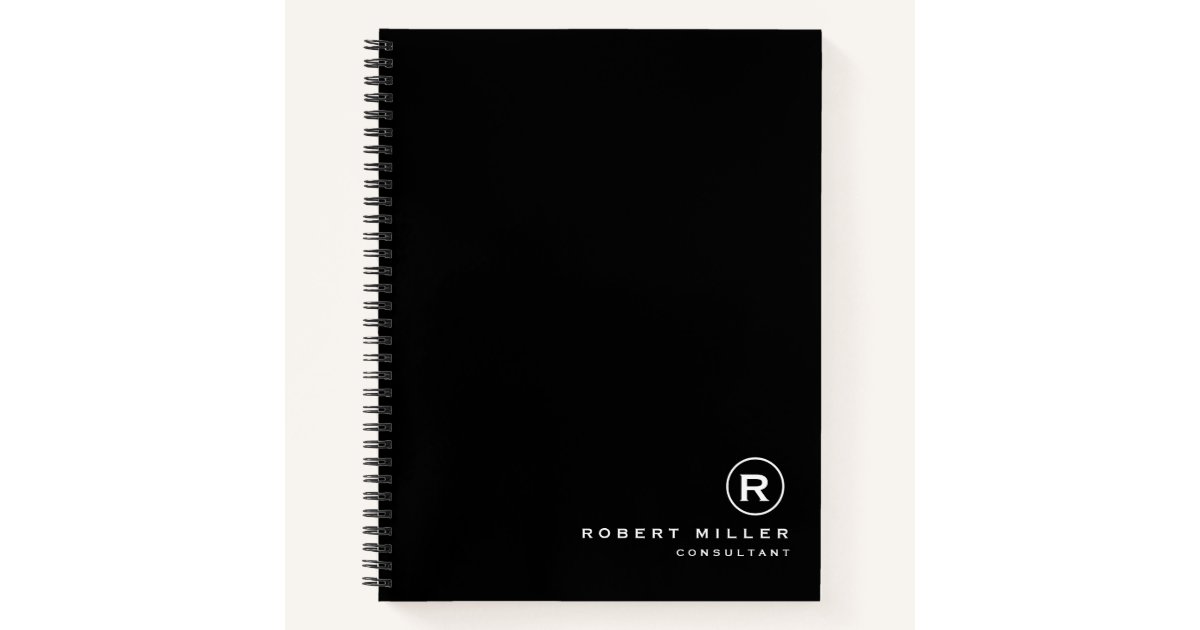 Customized Black and White Monogram Initial Notebook | Zazzle