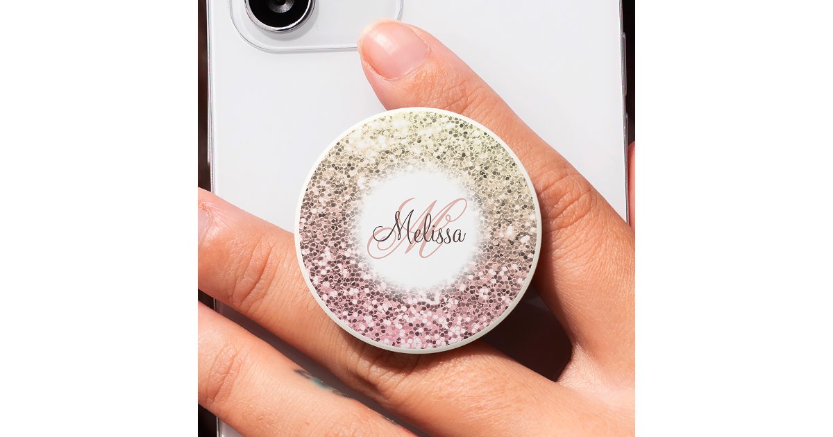 Customized Blush Pink Pretty Glitter Monogrammed PopSocket | Zazzle