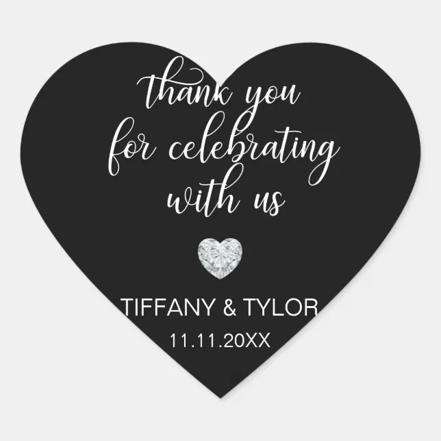 Customized Classic Diamond Black & White Wedding Heart Sticker | Zazzle