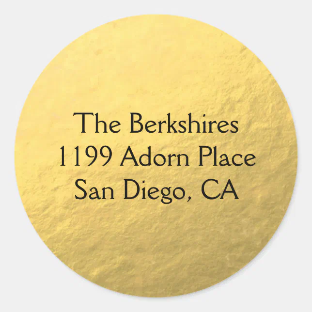 Customized Classic Round Sticker Gold Foil Look | Zazzle