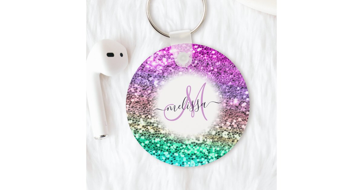 Customized Colorful Glitter Mermaid Monogram Name Keychain | Zazzle