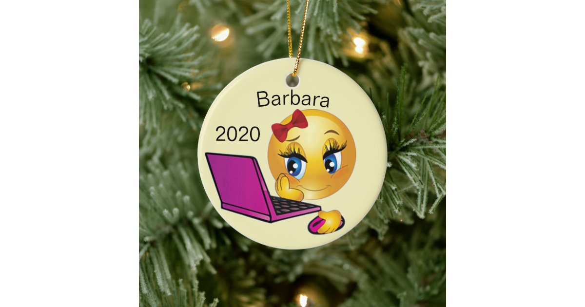 Customized Computer Girl Christmas Ceramic Ornament | Zazzle