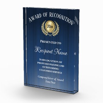 Customized Corporate Award Modern Blue Trophy | Zazzle