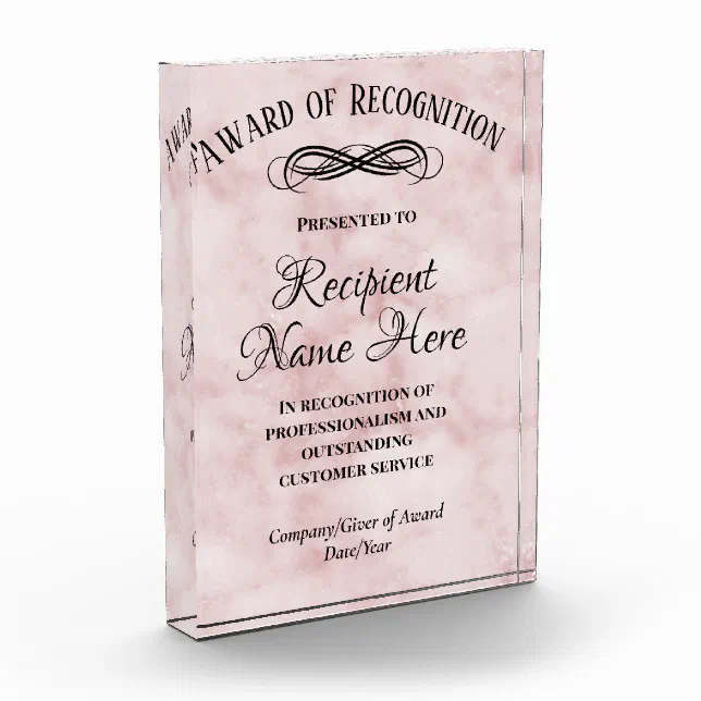 Customized Corporate Award Pink Acrylic Trophy | Zazzle
