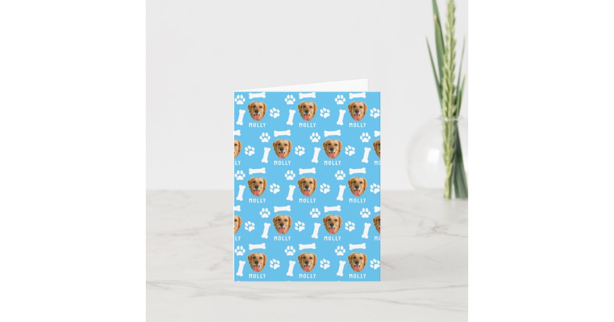 Customized Dog Pet Photo & Name Blue Card | Zazzle