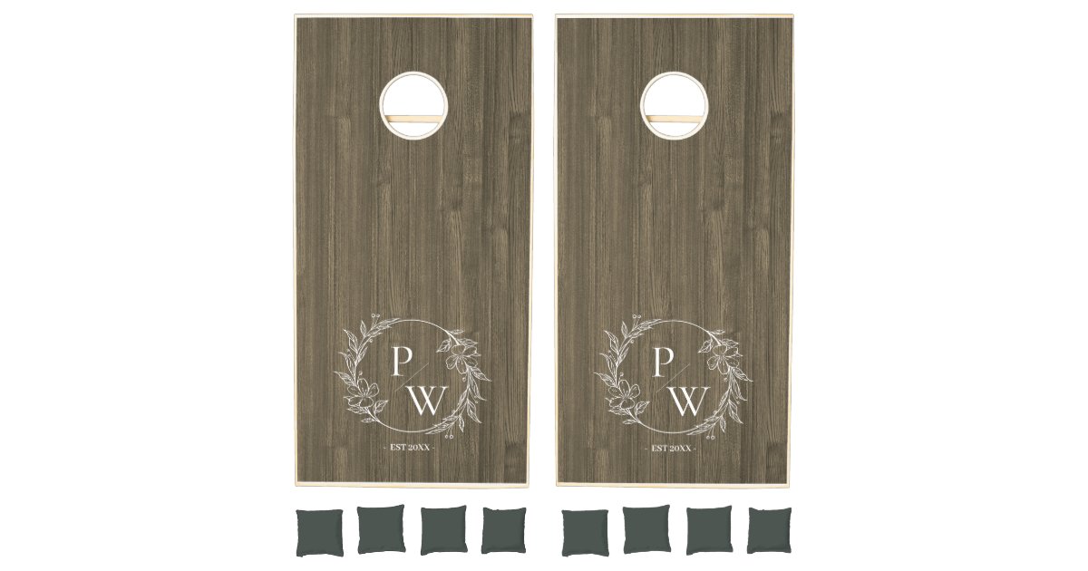 Customized Elegant Rustic Wedding Monogram Wood Cornhole Set | Zazzle