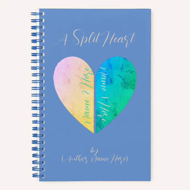 Customized Elegant Split Heart Yellow Blue Journal | Zazzle