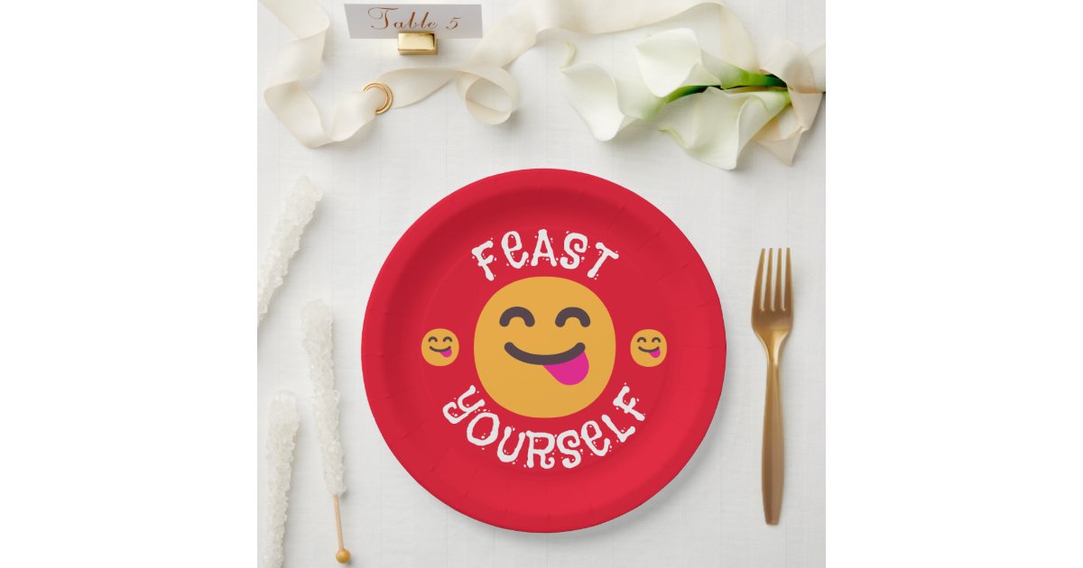Customized Face Savoring Food Emoji Feast Yourself Paper Plates | Zazzle