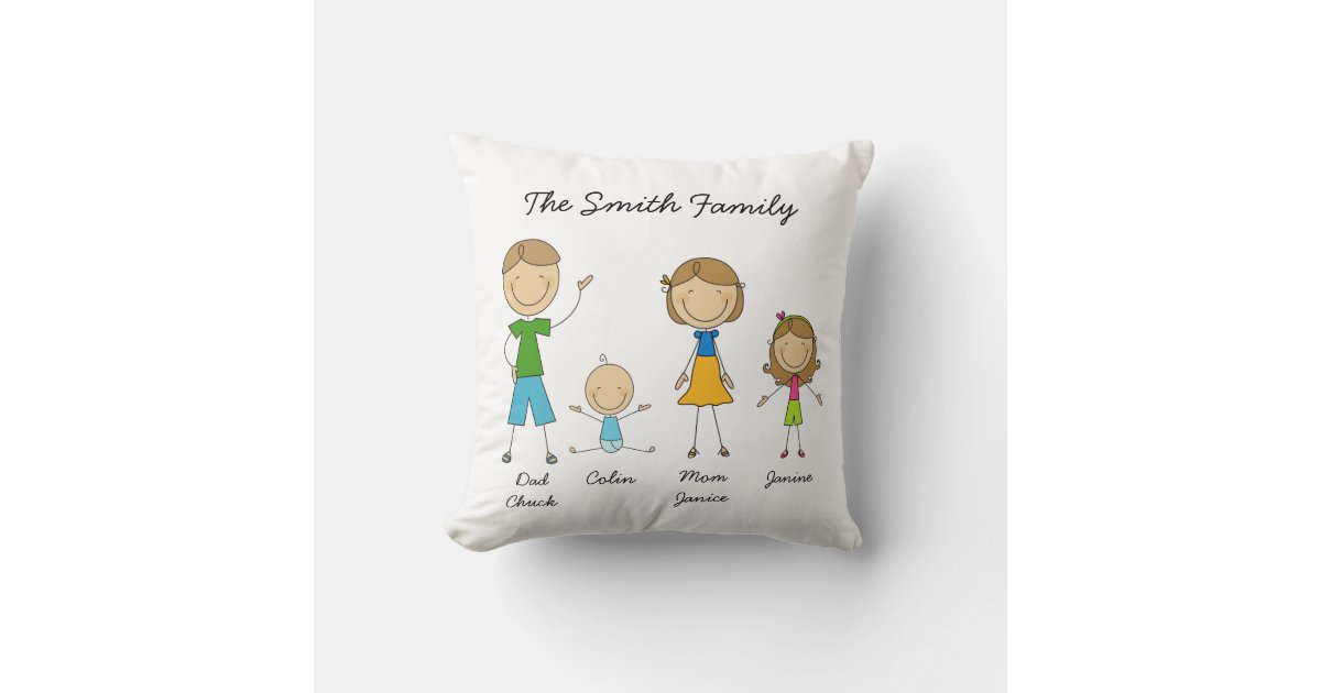 Customized Family Stick Figure Pillow | Zazzle
