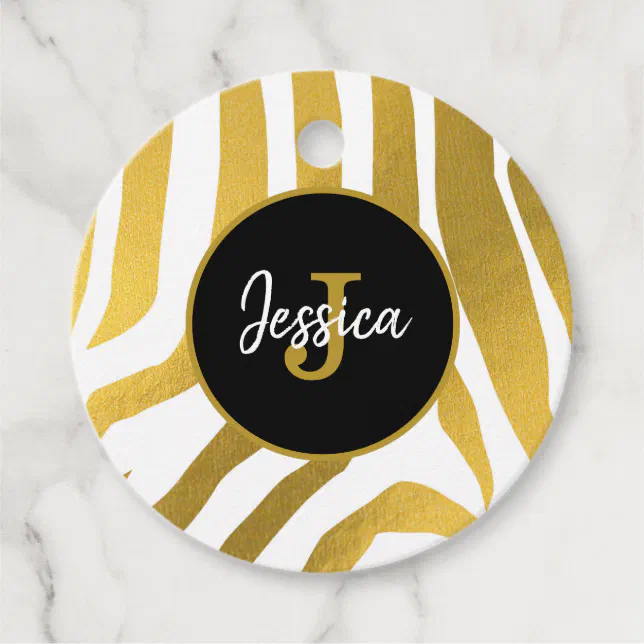 Customized Faux Gold Zebra Print Stripes Pattern Favor Tags | Zazzle